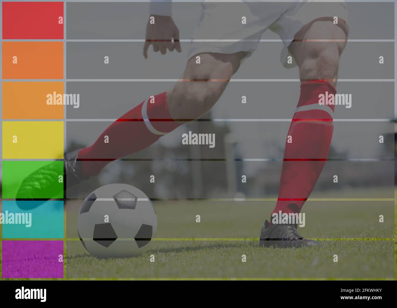 Illustration of table with rainbow cells with copy space and football ...