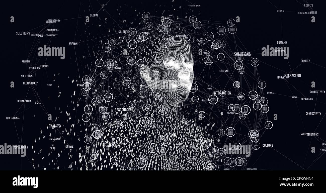 Composition Of Female Bust Formed With Binary Coding And Network Of