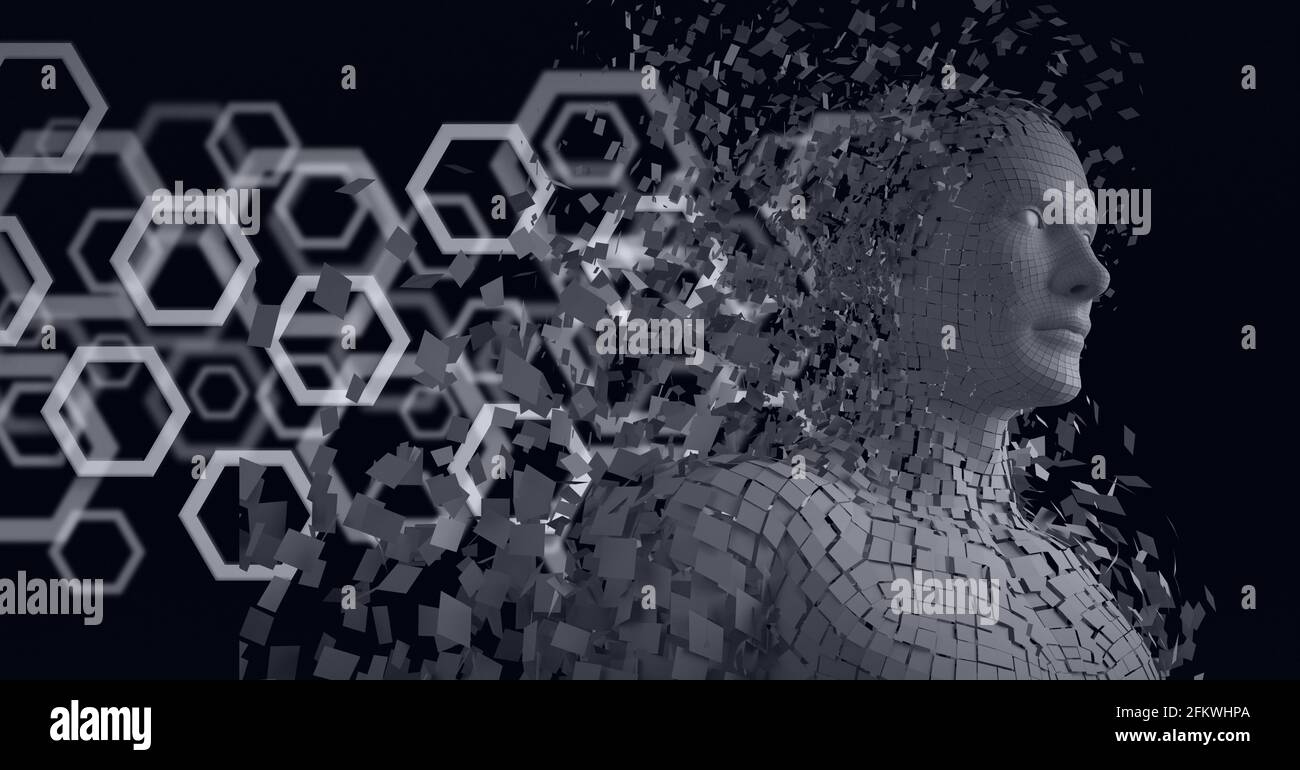 Composition of human bust formed with grey particles and hexagons on ...