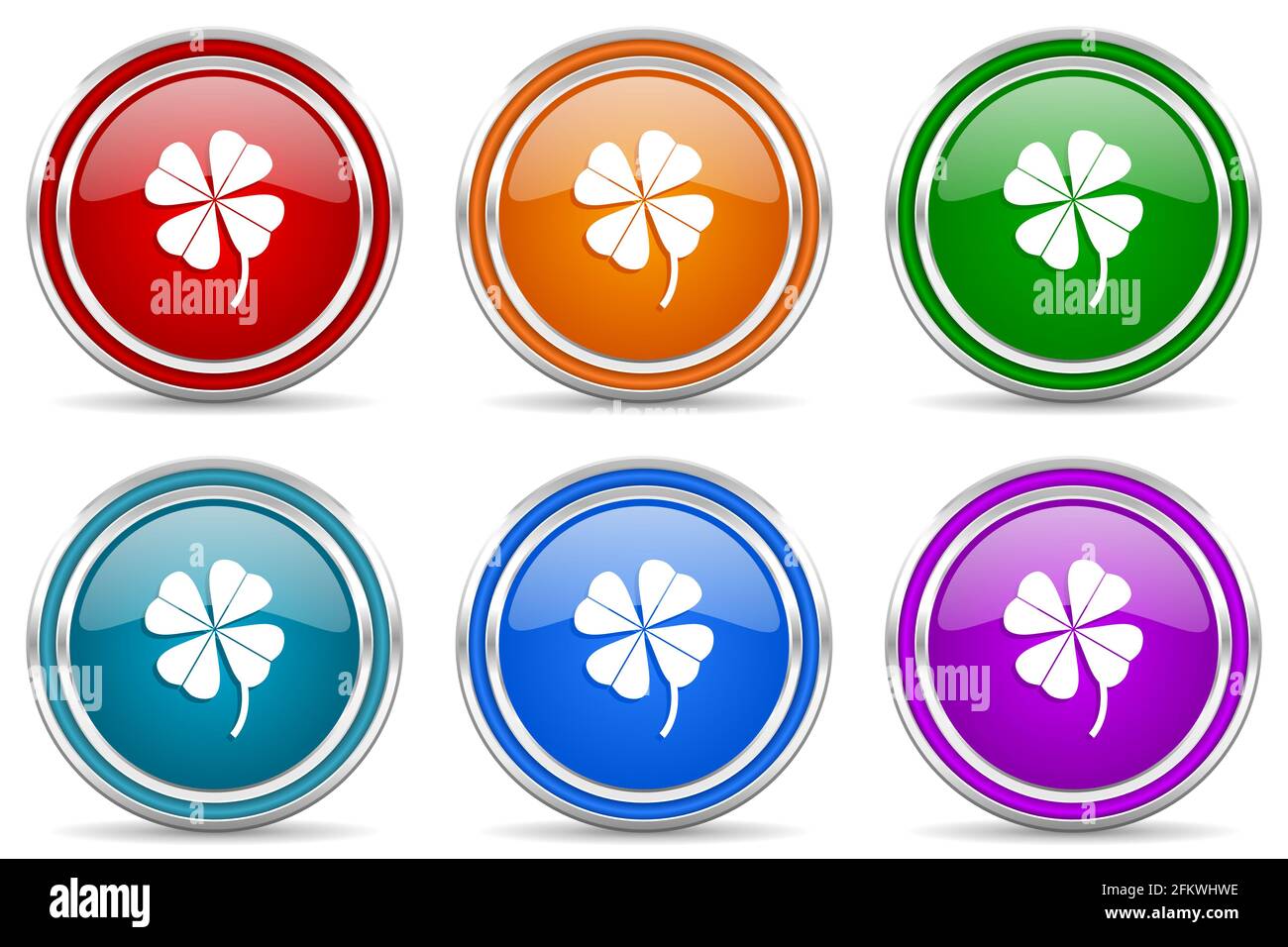 Four-leaf clover silver metallic glossy icons, set of modern design ...