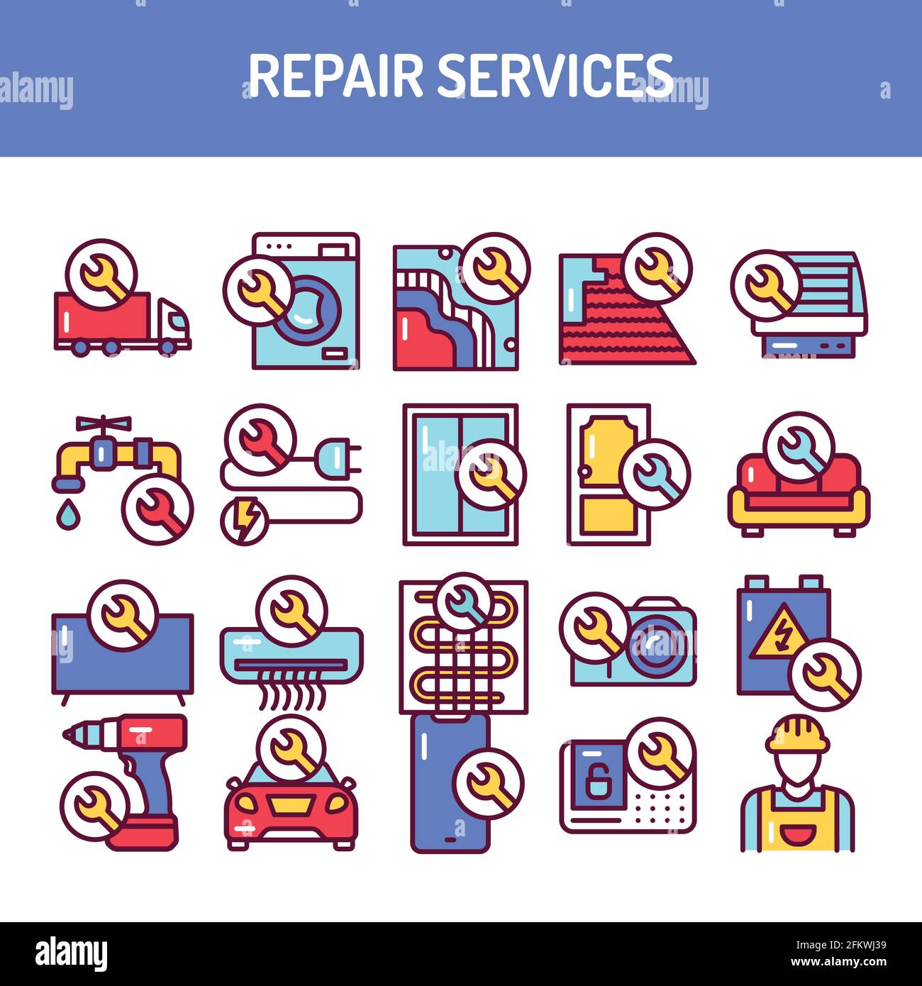 Repair servises line icons set. Isolated vector element. Outline pictograms for web page, mobile ...