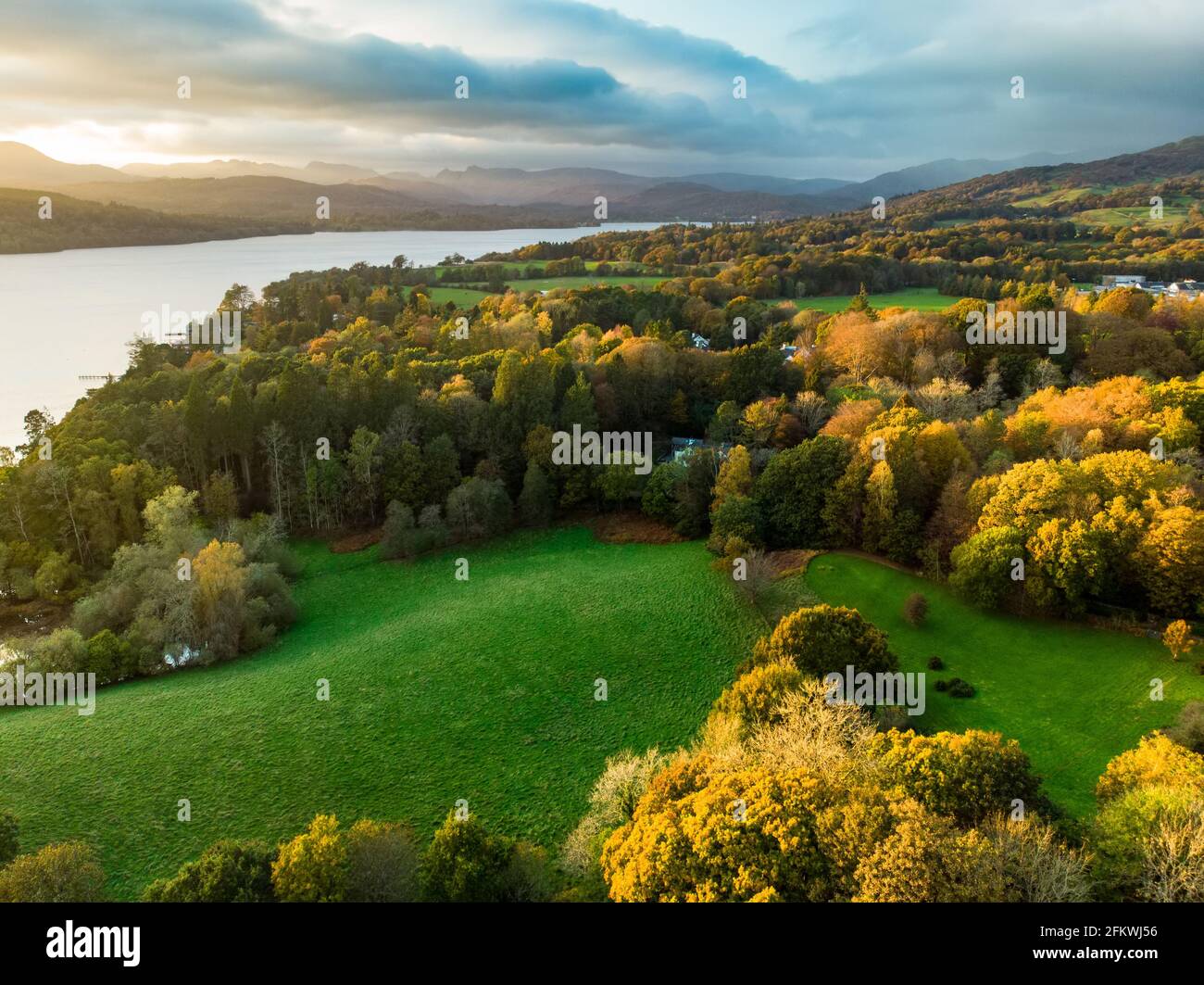Aerial view of Windermere lake, the largest natural lake in both the ...
