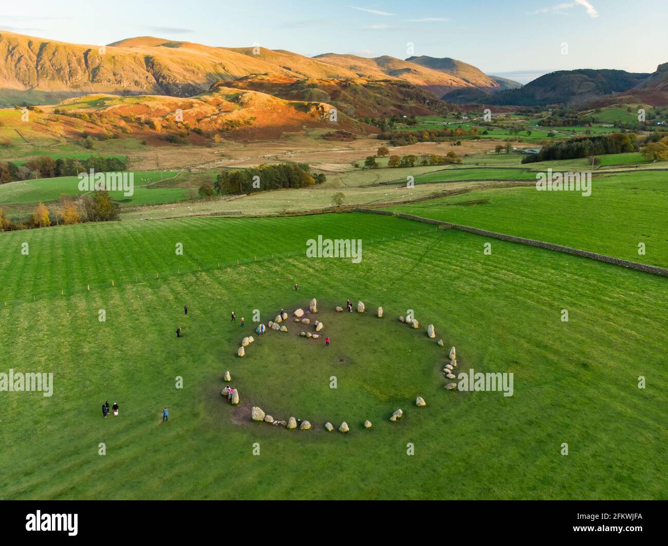Aerial view of Castlerigg stone circle, located near Keswick in Cumbria ...