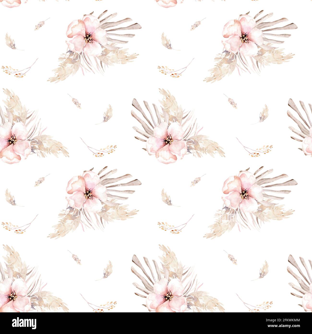 floral watercolor roses Bohemian Bloom Pampas Grass clipart neutral ...