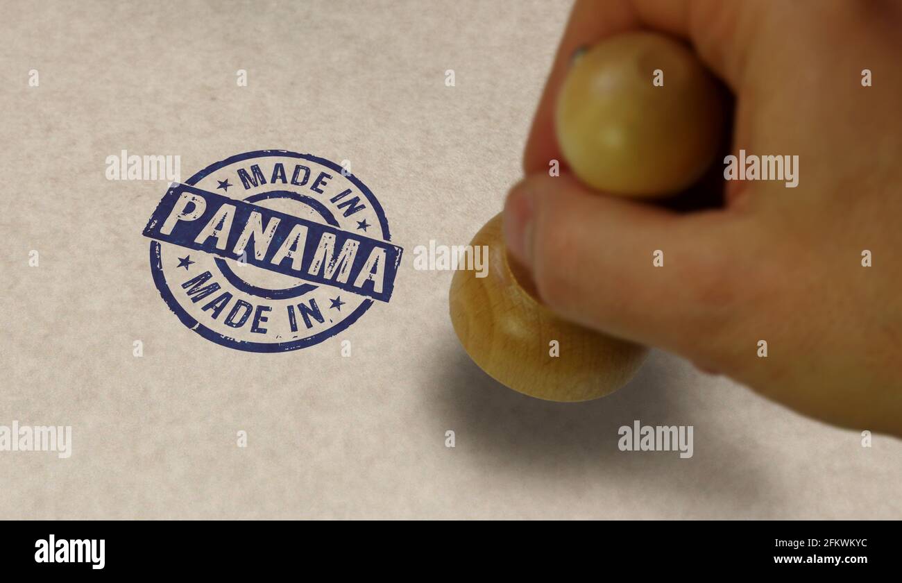 Made in Panama stamp and stamping hand. Factory, manufacturing and ...