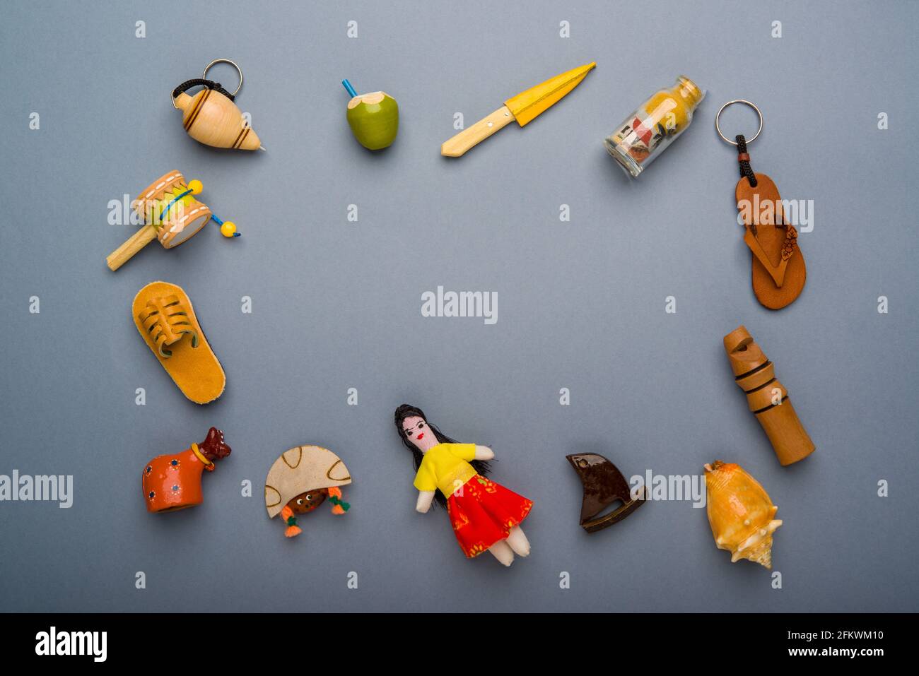 Handicrafts and souvenirs from northeastern Brazil on neutral gray ...