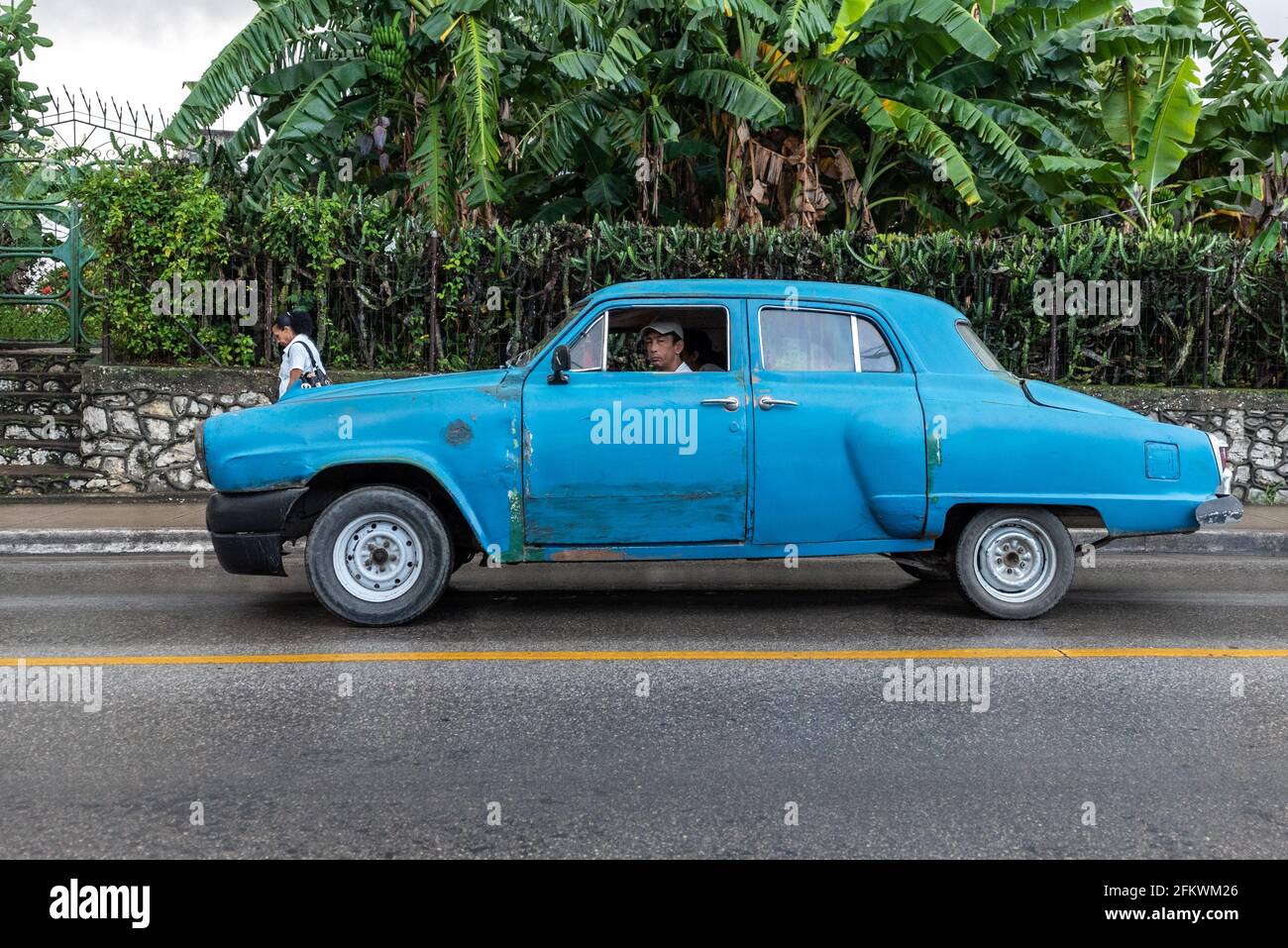 Cuban vintage American cars driving, Cuba transportation scene in the ...