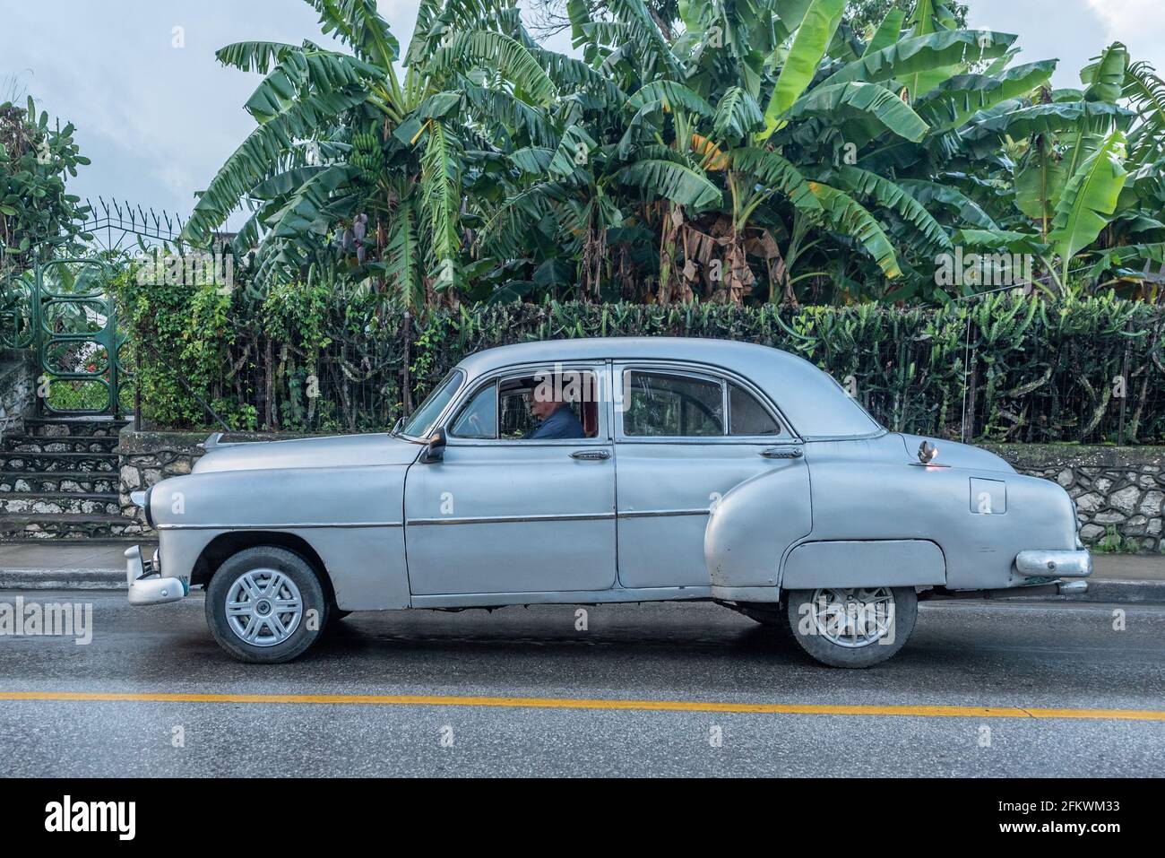 Cuban vintage American cars driving, Cuba transportation scene in the ...