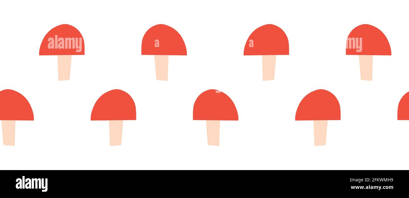 Mushroom Toadstool red white seamless vector border. Cute fungi plants ...