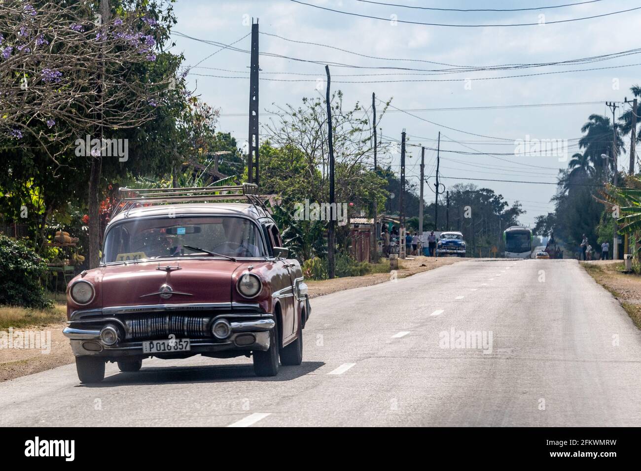 Cuban vintage American cars driving, Cuba transportation scene in the ...
