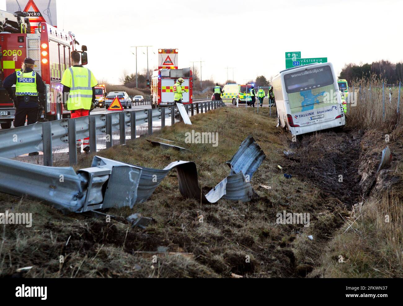 Bus in a traffic accident, Linköping, Sweden Stock Photo - Alamy