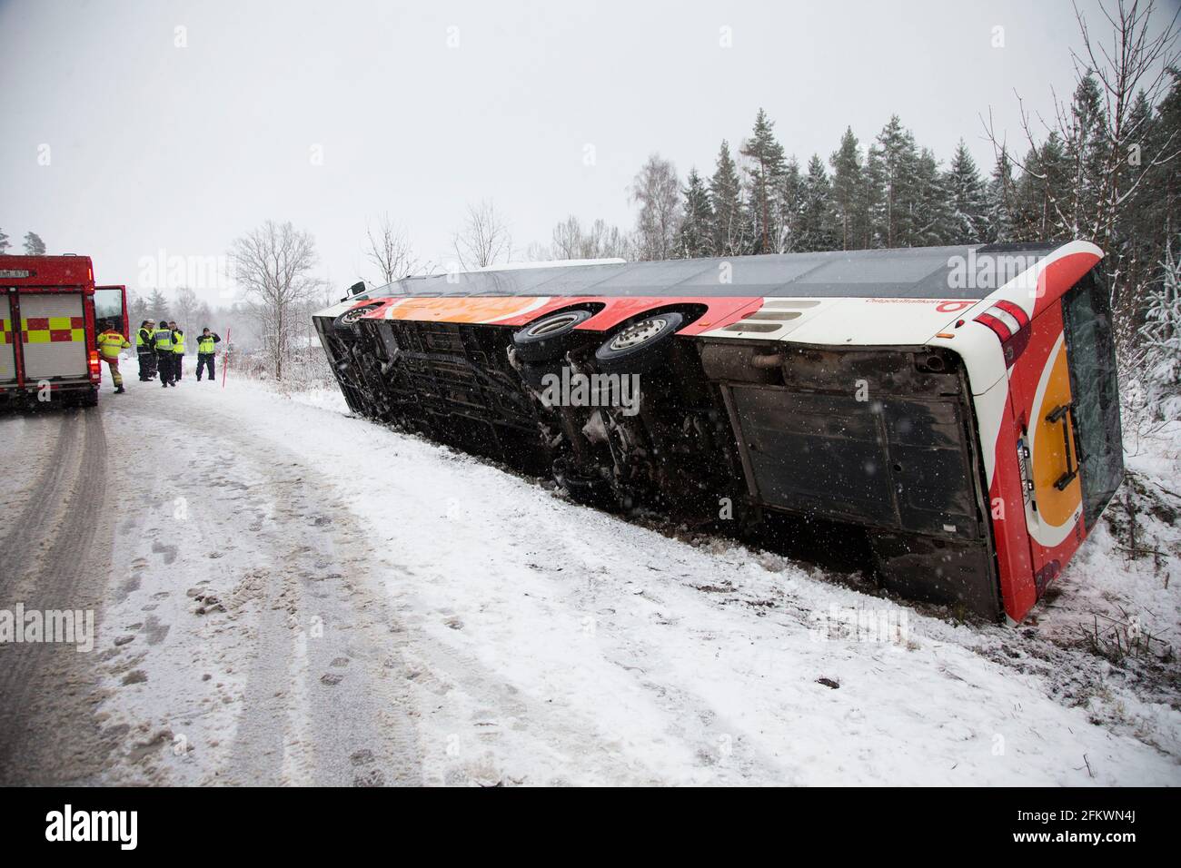 Bus in a traffic accident, Motala, Sweden Stock Photo - Alamy