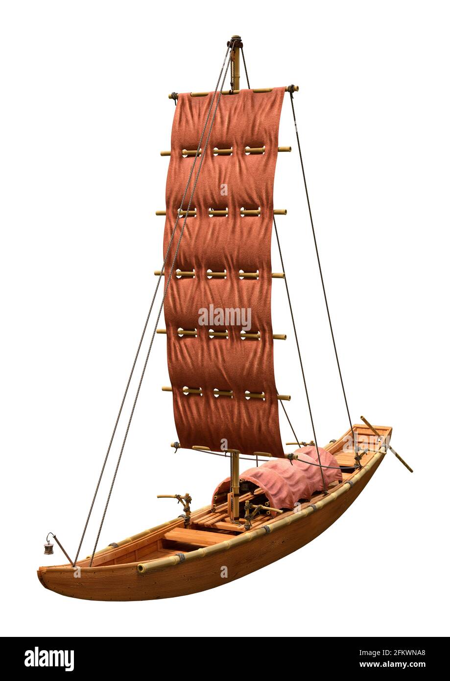 3D rendering of a traditional Japanese fishing junk isolated on white ...