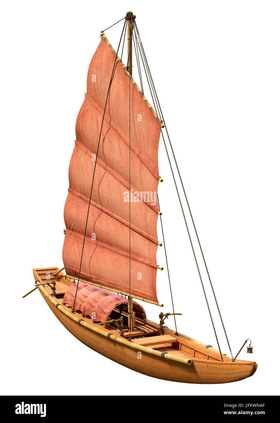 3D rendering of a traditional Japanese fishing junk isolated on white ...