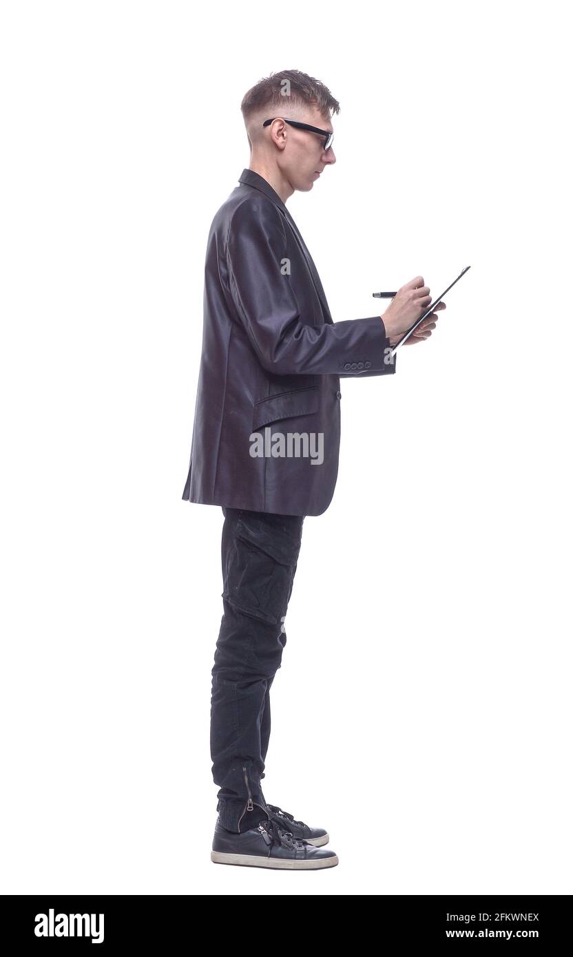 Side view man writing notes Cut Out Stock Images & Pictures - Alamy