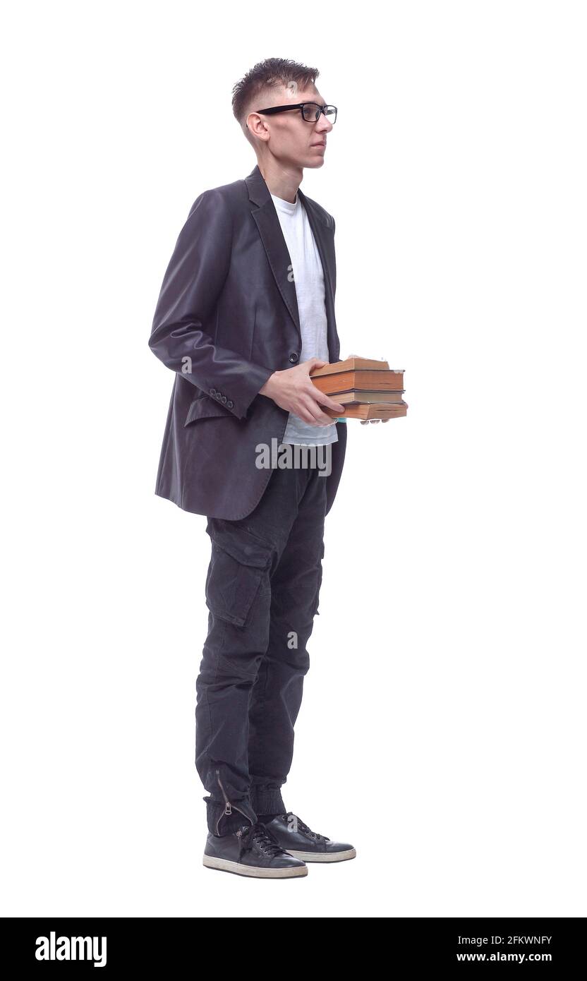 Male student stack books Cut Out Stock Images & Pictures - Alamy