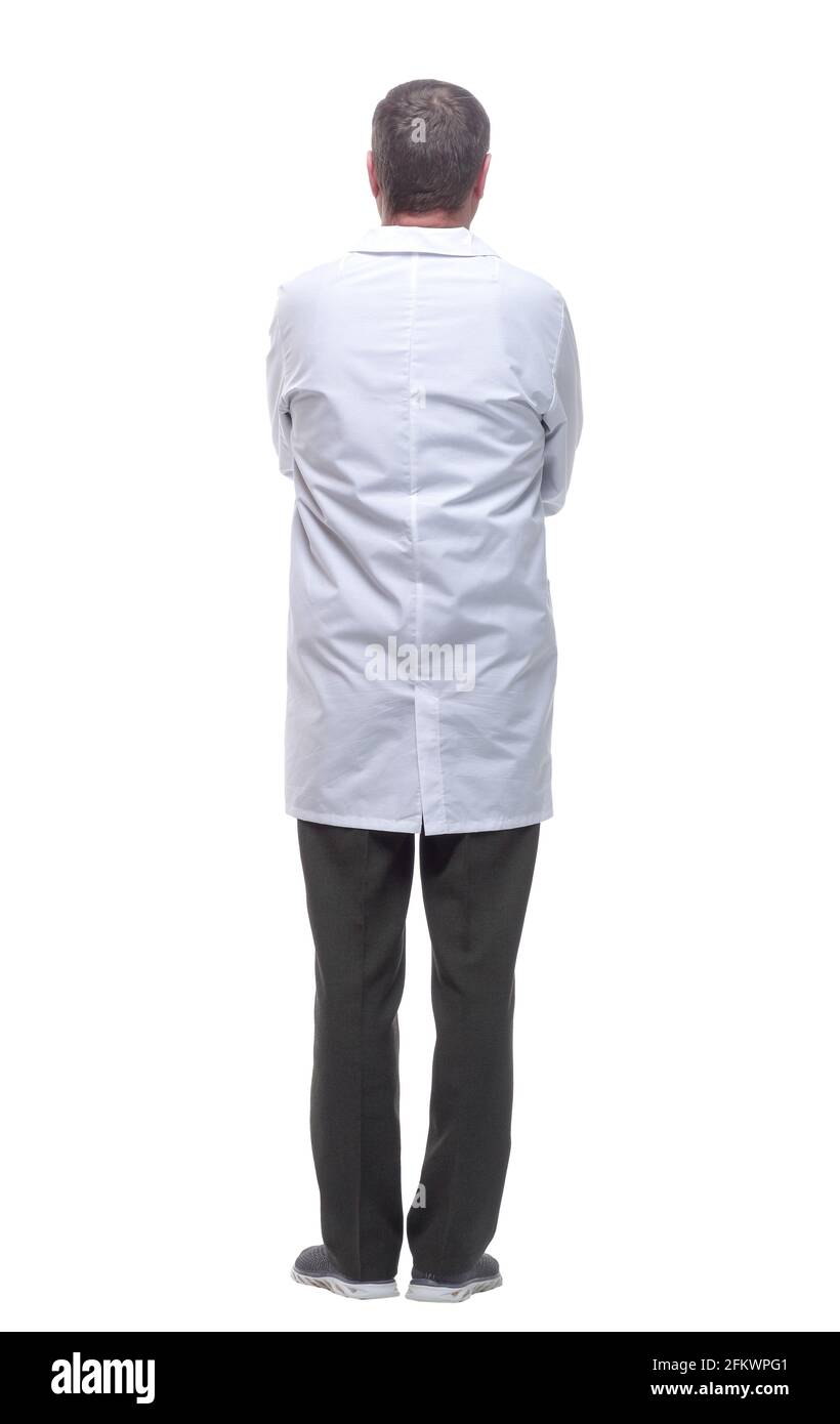 rear view. a male doctor reading an ad on a white wall Stock Photo - Alamy