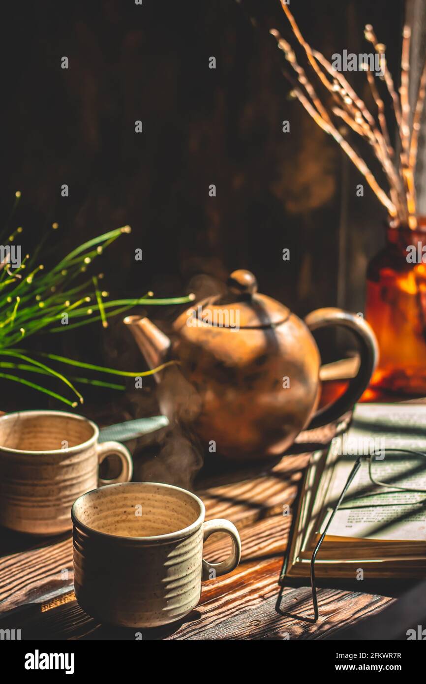 Homemade tea atmosphere . Brown background Stock Photo - Alamy