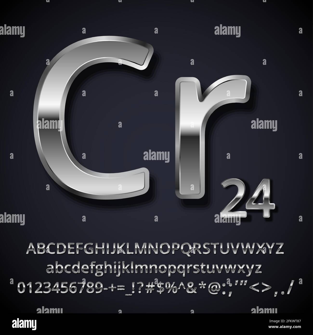 Metal Chrome Text Style Vector Font set - letter, numbers and symbols ...