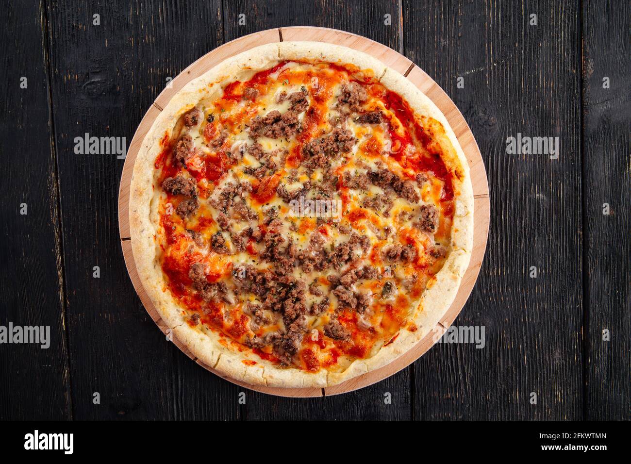 Pizza with minced meat and tomato sauce Stock Photo - Alamy