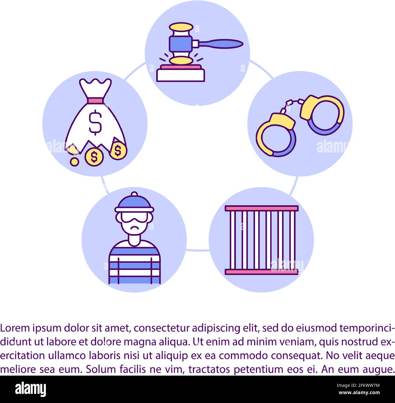 Criminal remedies for infringement concept line icons with text Stock ...