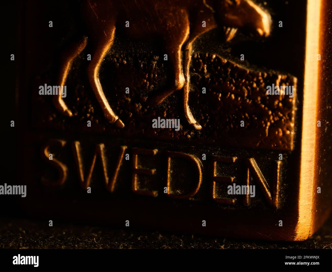 Closeup shot of a lighter with a figure of a deer made by Sweden Stock ...