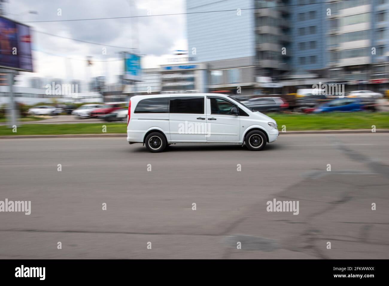 Ukraine, Kyiv - 26 April 2021: White Mercedes-Benz Vito car moving on ...