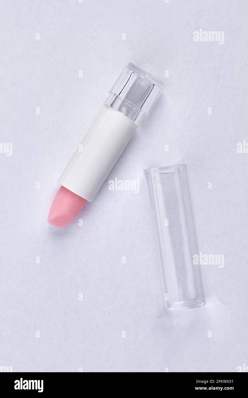 Top view of pink lipstick isolated on white background Stock Photo - Alamy