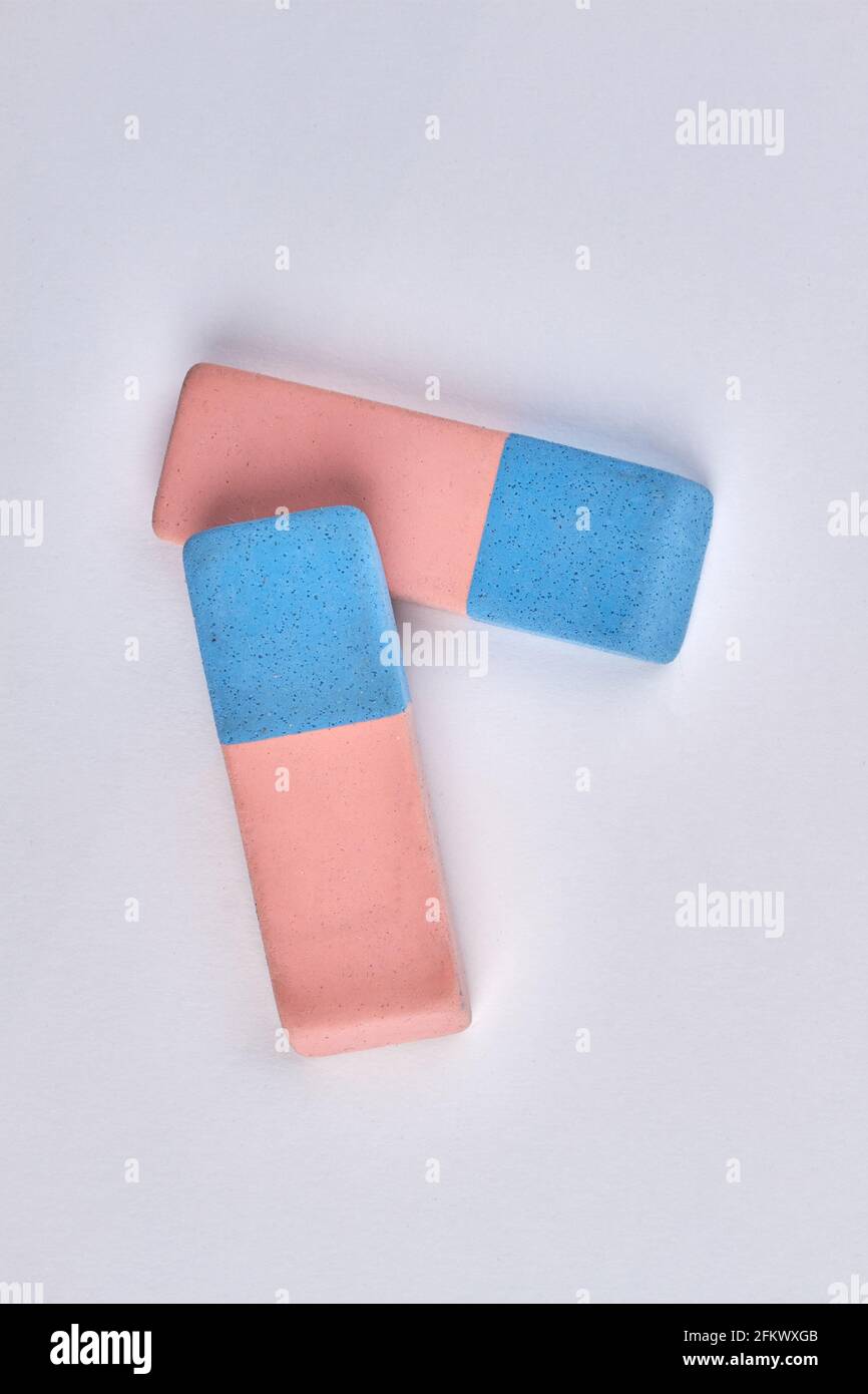 Close up of two colorful erasers isolated on white background Stock ...