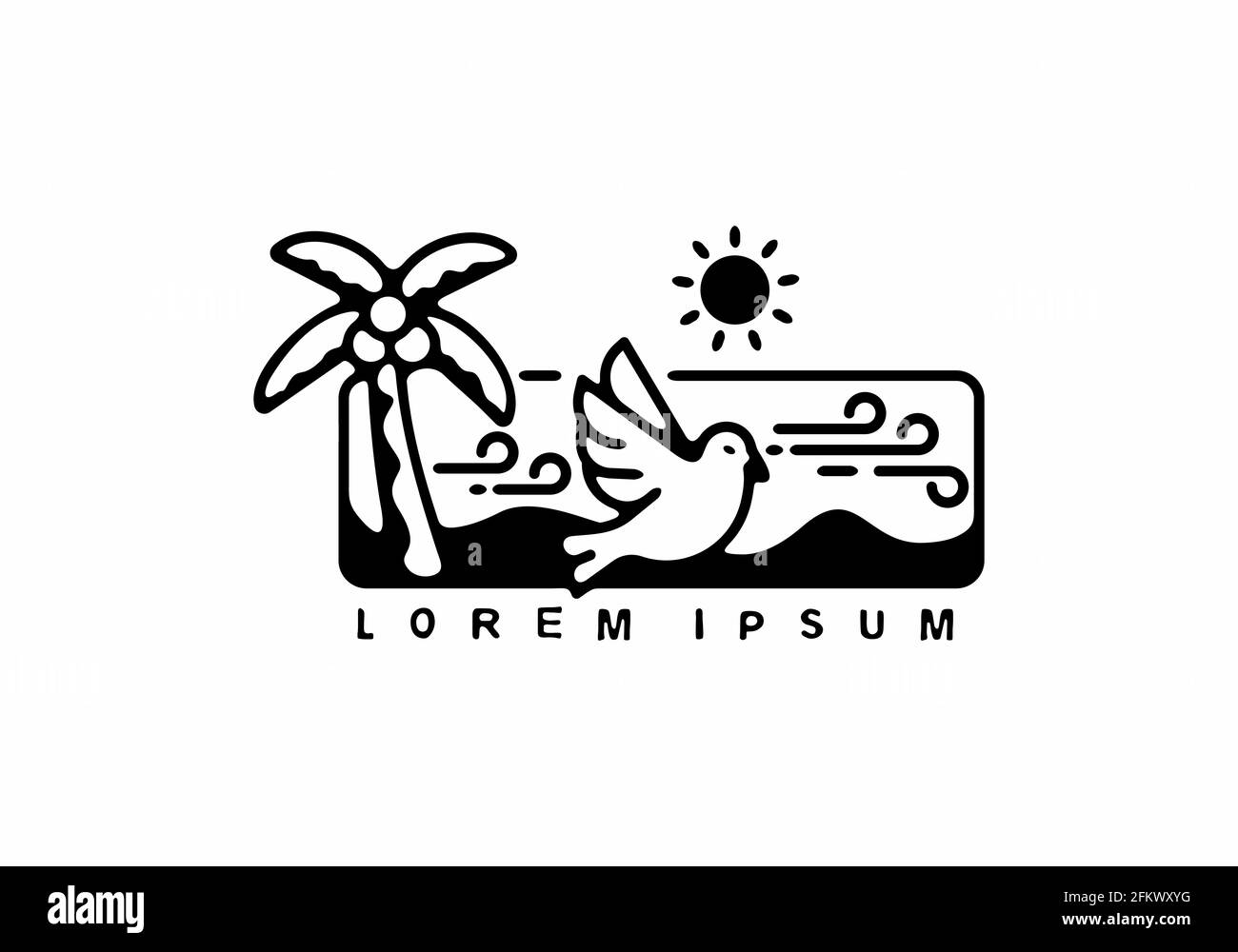 Black line art illustration of bird in rectangle shape design Stock ...