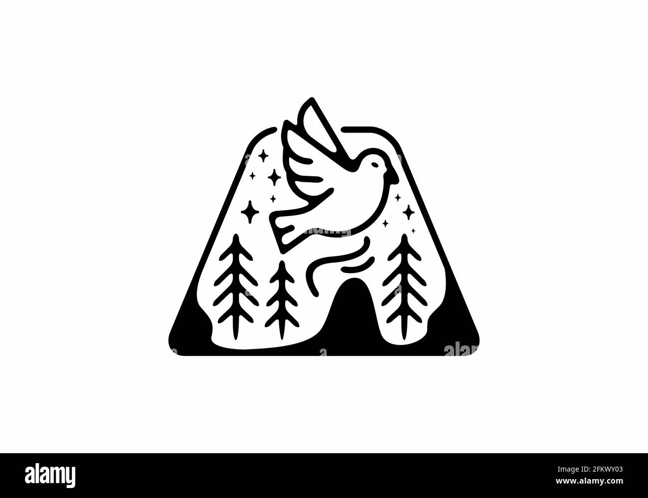 Black line art illustration of bird in trapezium shape design Stock ...