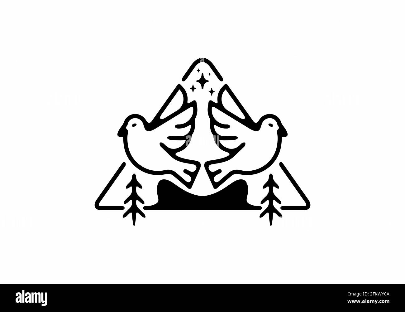 Black line art illustration of bird in triangle shape design Stock ...