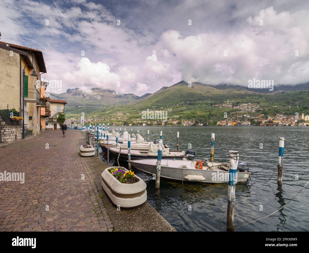 Monte Isola, Italy - April 30, 2021: Moored boats and lakeshore of ...