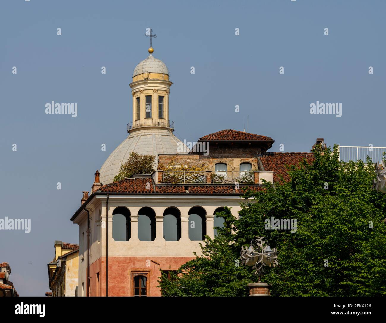 Turin, Italy - April 23, 2021: Terrace and roof of a medieval building ...