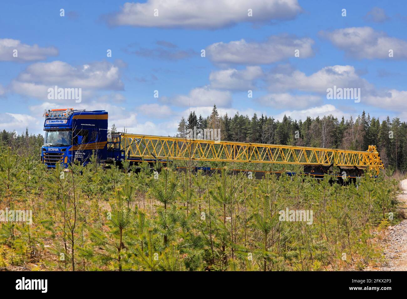 Scania semi trailer transports part of service crane to be used for ...