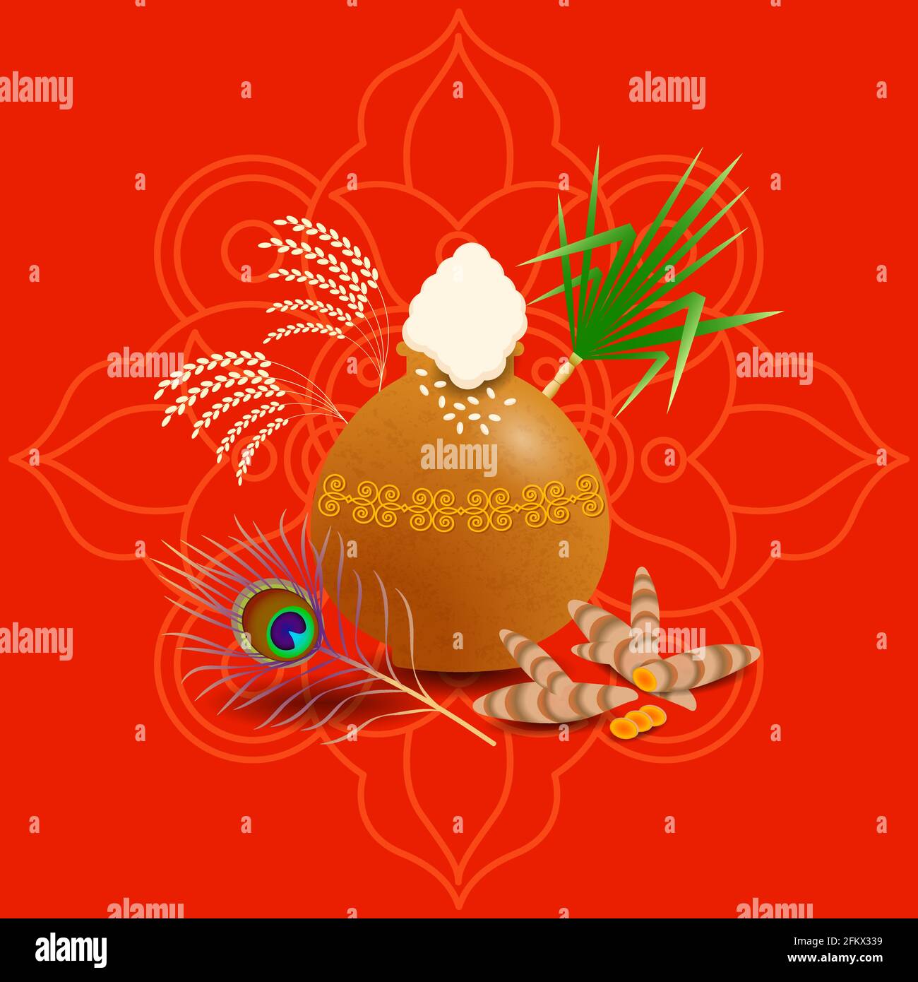 Pongal Hindu harvest festival in India and Sri Lanka. Peacock feather ...