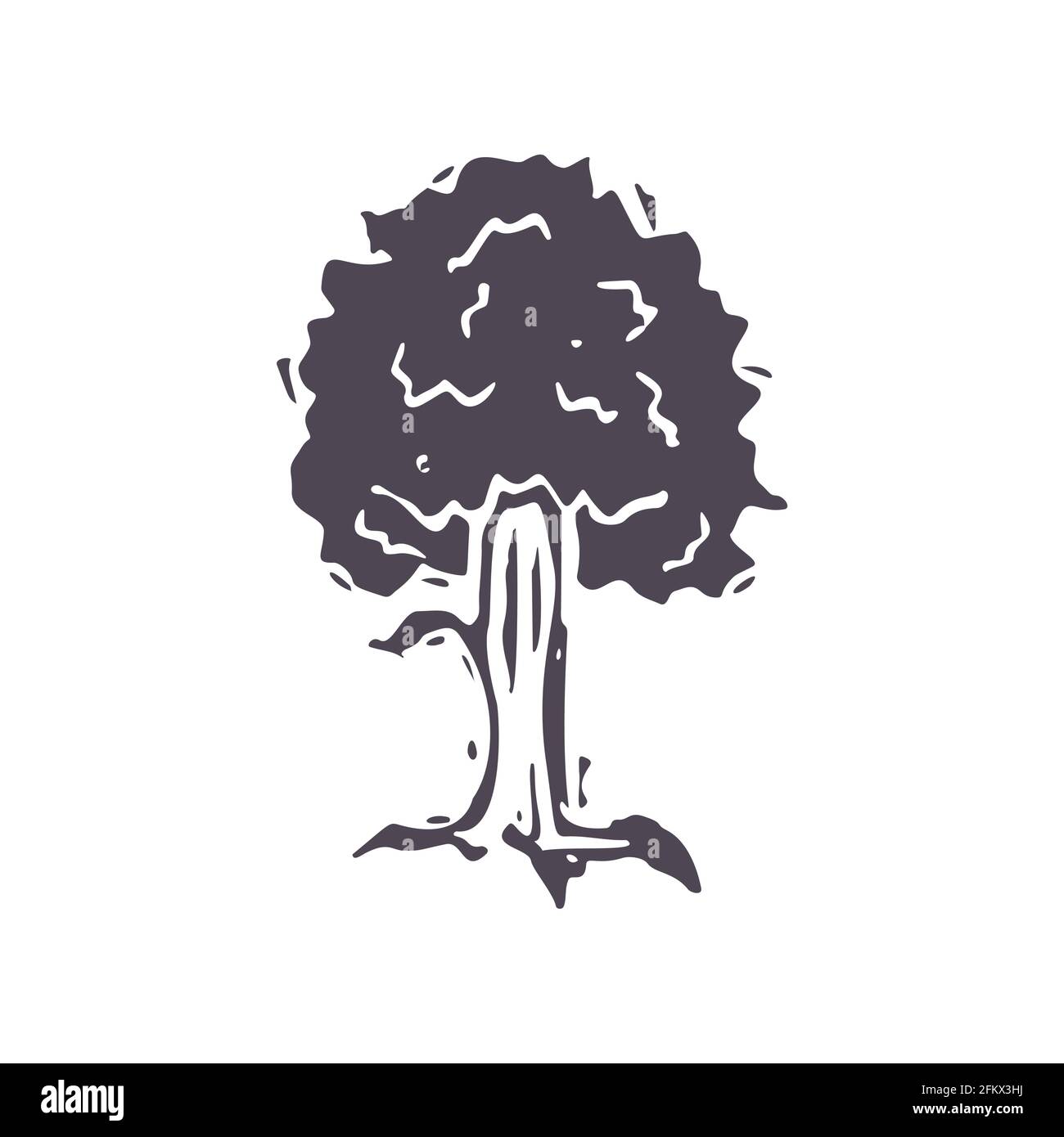 Hand carved bold block print tree icon clip art. Folk heritage ...