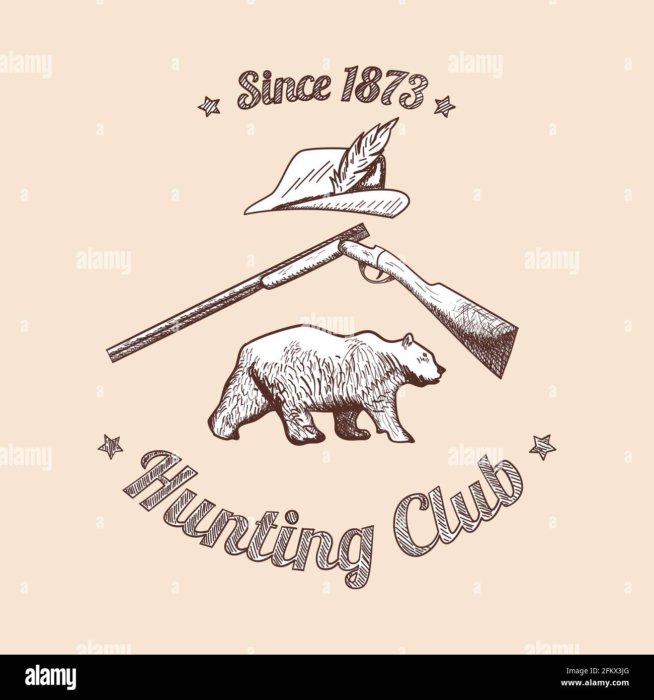 Hunting Emblem. Hand Drawn Sketch Design. Vector Illustration Stock ...