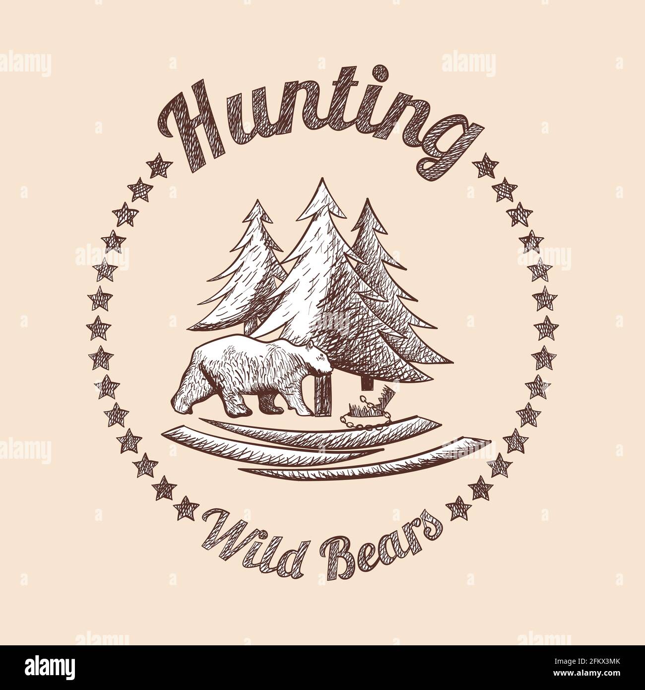 Hunting Emblem. Hand Drawn Sketch Design. Vector Illustration Stock ...