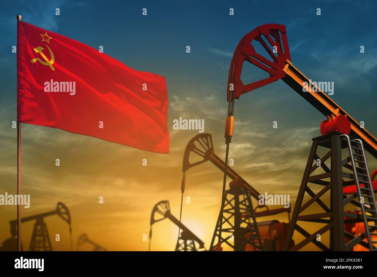 Soviet Union (SSSR, USSR) oil industry concept, industrial illustration ...