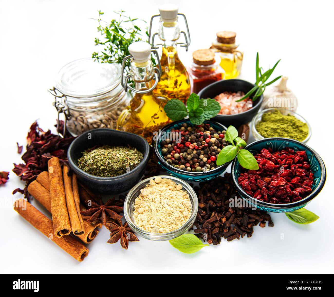 Various spices isolated on white background, top view Stock Photo - Alamy