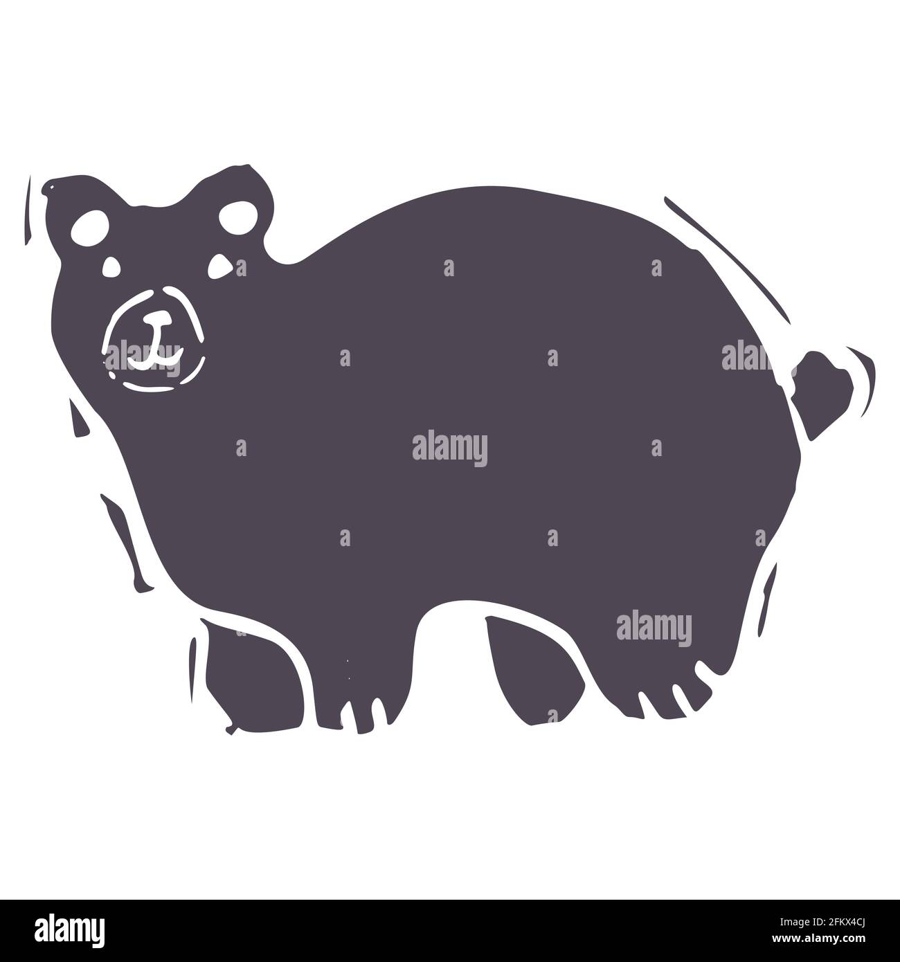 Hand carved bold block print bear icon clip art. Folk illustration ...