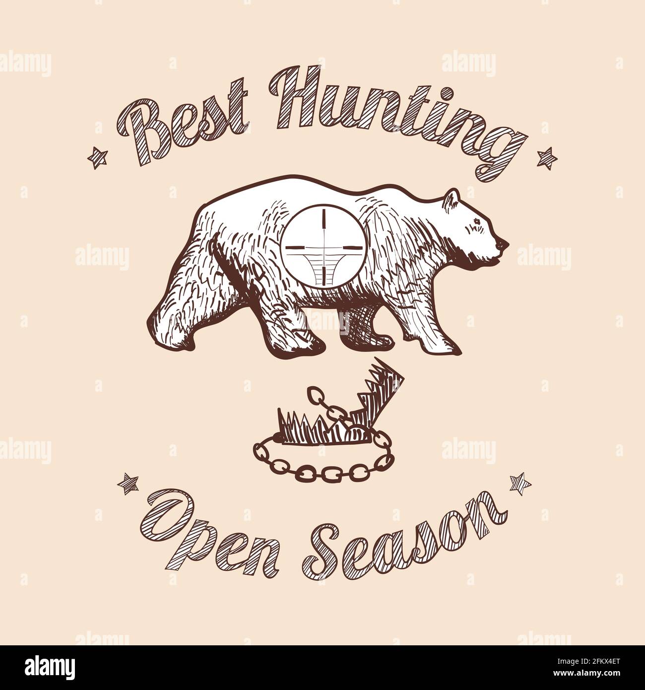 Hunting Emblem. Hand Drawn Sketch Design. Vector Illustration Stock ...