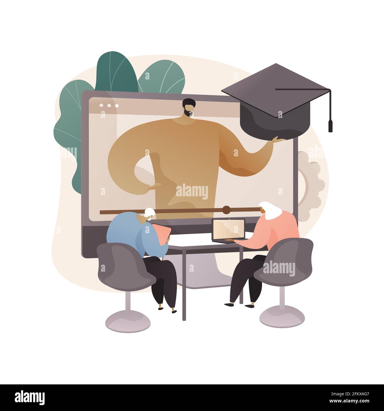 Online learning for seniors abstract concept vector illustration Stock ...