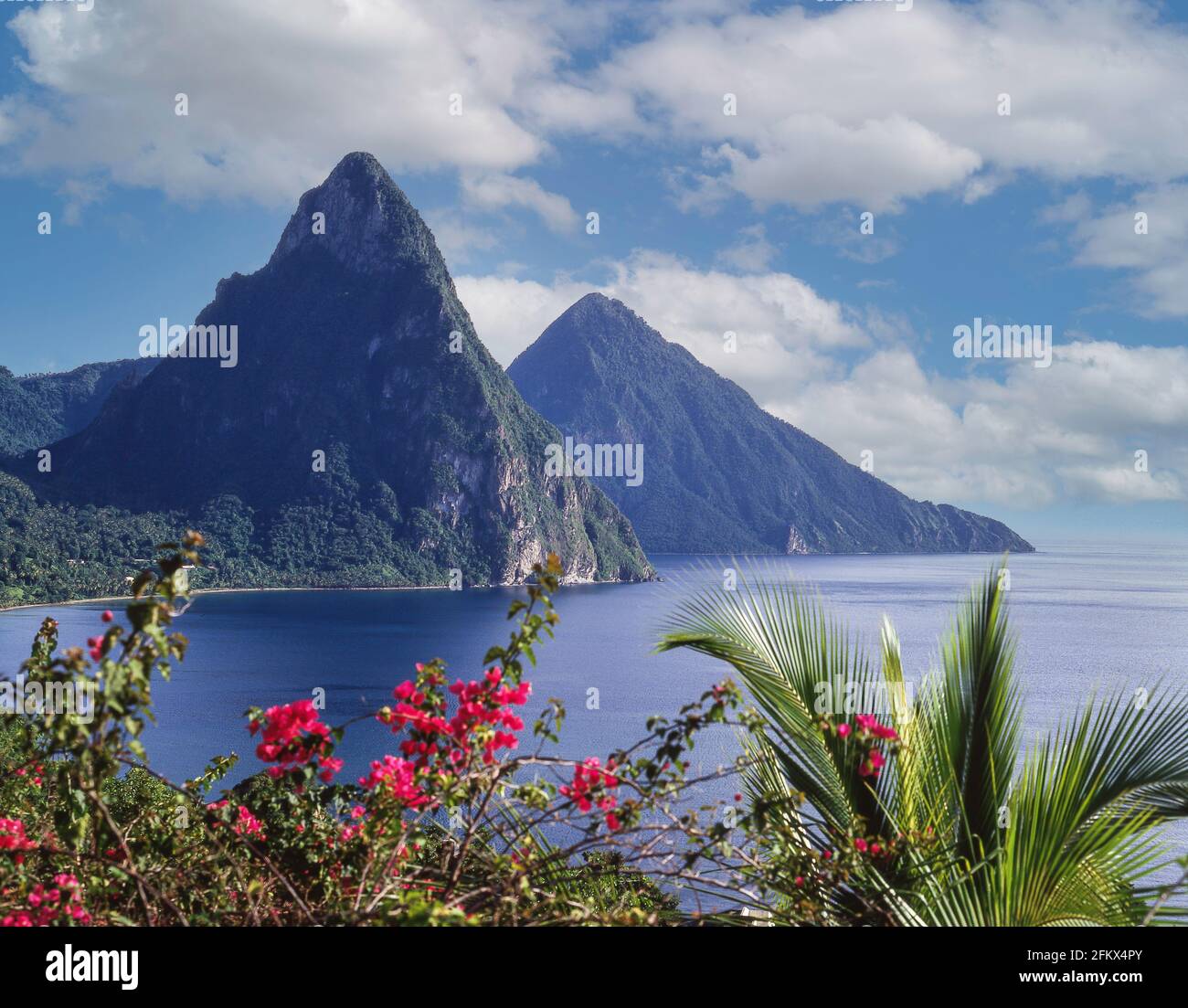 View of The Pitons, Soufriere, Soufrière Quarter, Saint Lucia, Lesser ...