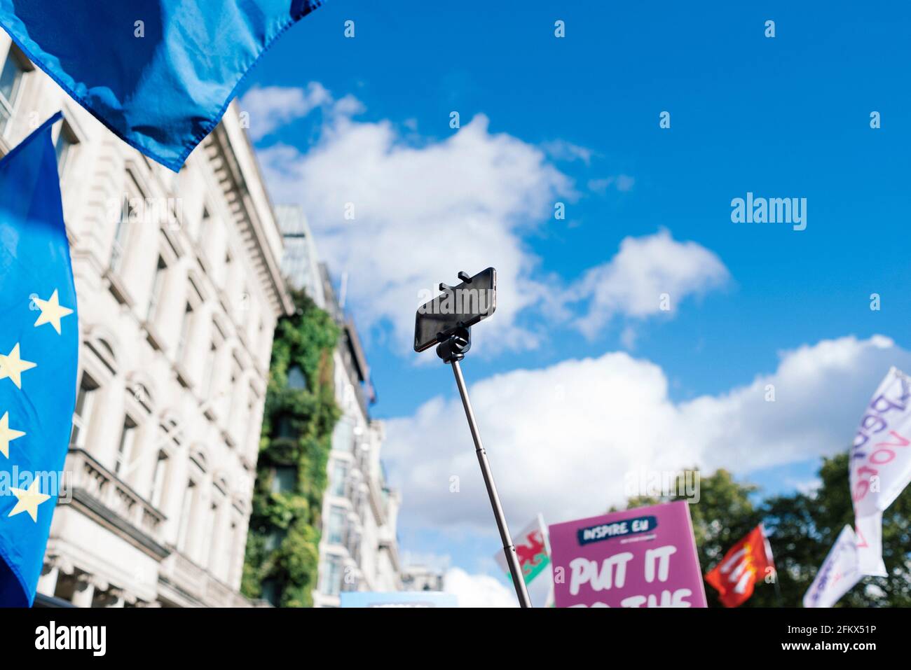 selfie stick in london march Stock Photo - Alamy