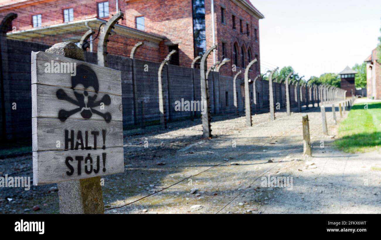 Warning Sign, Concentration Camp Memorial Auschwitz I, Poland Stock ...