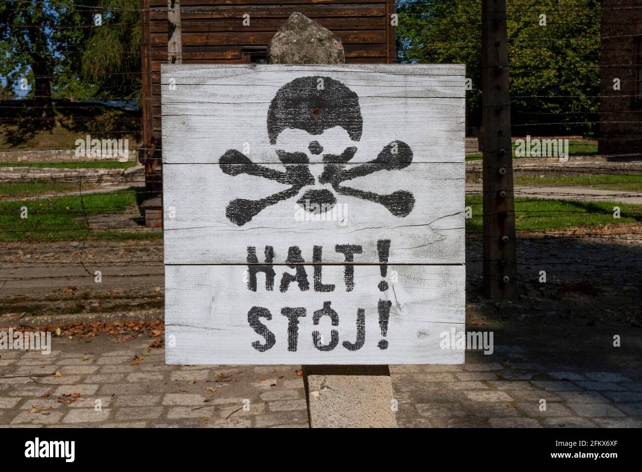 Warning Sign, Concentration Camp Memorial Auschwitz I, Poland Stock ...