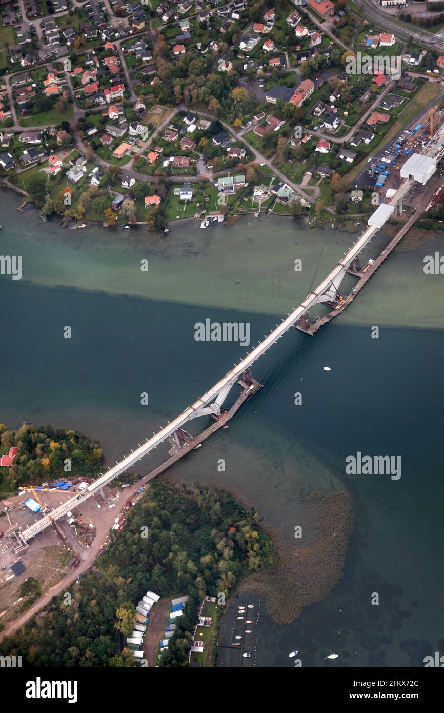 Aerial view of the construction of the Motala bridge at a construction ...