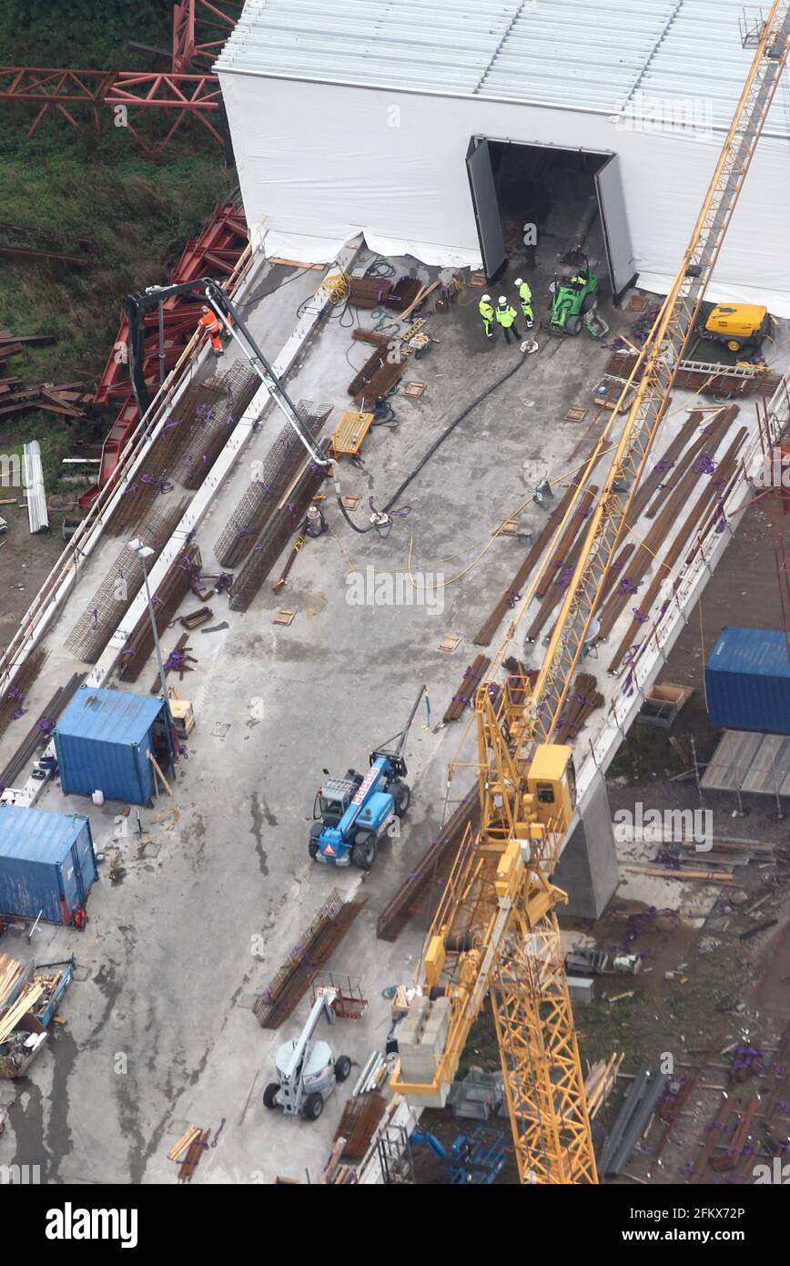 Aerial view of the construction of the Motala bridge at a construction ...